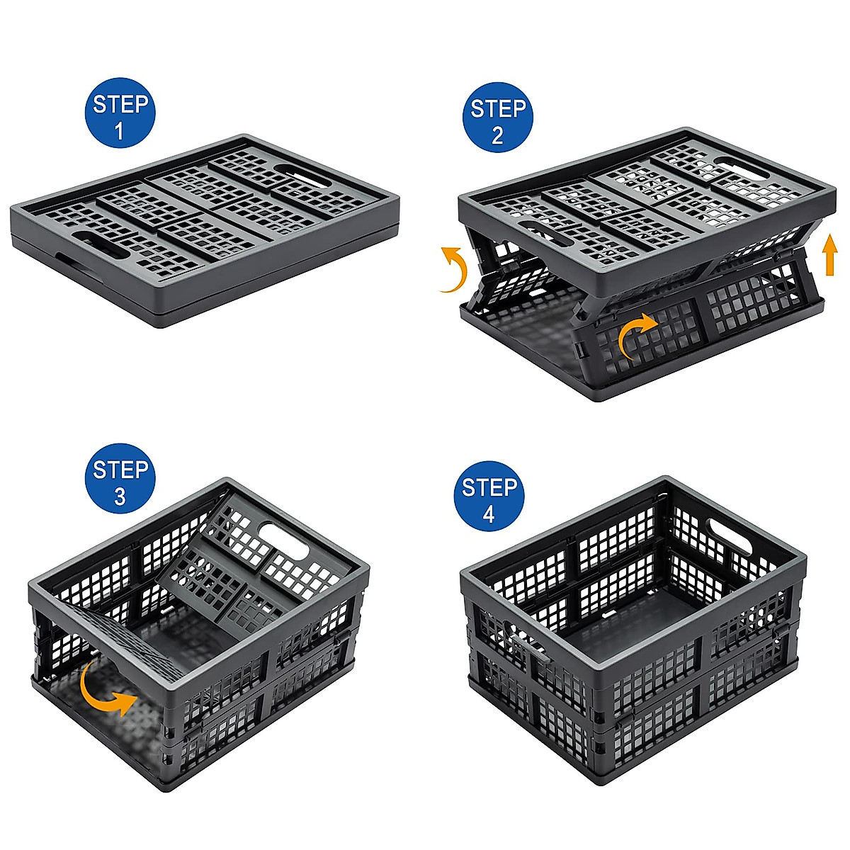 Eslite 16L Collapsible Storage Crates,Folding Plastic Crates for Storage,Pack of 4,Gray