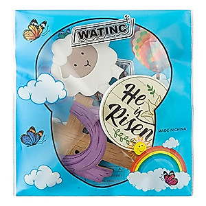 WATINC 3Pcs He is Risen Easter Table Decor Religious Tiered Tray Sign, Jesus Christian Wooden Signs Tabletop Decoration, Double-sided Christ Cross Wood Centerpiece Desk Topper for Easter Spring Party