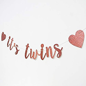 Glitter It's Twins Banner - Great for Baby Shower Boy Girl Wedding Anniversary Graduation Retirement Party Decor - Kids Birthday Party Decorations