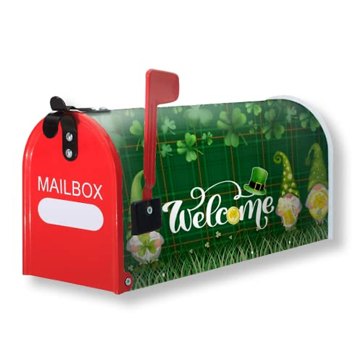 St. Patrick's Day Mailbox Cover,Waterproof Green Leprechauns Hat Shamrock Coin Beer Letter Post Box Cover Wrap Decoration Welcome Home Garden Outdoor 21''Lx18''W