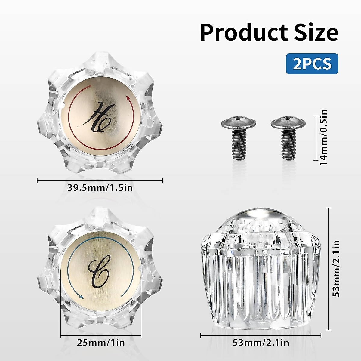 Bathroom Faucet Knobs Replacement, Bathtub Faucet Handles 1 Pair Hot and Cold 2 Knobs with A Screwdriver and Screws Compatible with Delta LDR Delex Peerless Faucets