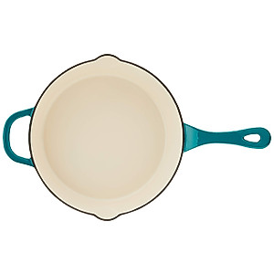 Crock-Pot Artisan Oval Enameled Cast Iron Dutch Oven (7-Quart) and Skillet (10 Inch) Bundle, Teal Ombre