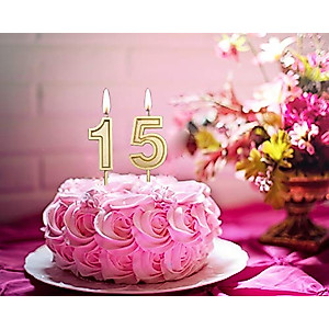 Bailym 15th Birthday Candles,Gold Number 15 Cake Topper for Birthday Decorations Party Decoration