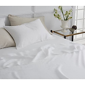 RUMIKAFeb 100% Linen 1PC Fitted Sheet 15 Inch Deep Pocket Mattress Cover Super Soft and Luxury Feel Linen Sheet Set Size - Twin , Color - Snow