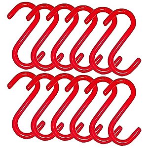 Wideskall 12 Pieces 3" inch Red Vinyl Coated S Shaped Hooks for Hanging Kitchen Rack
