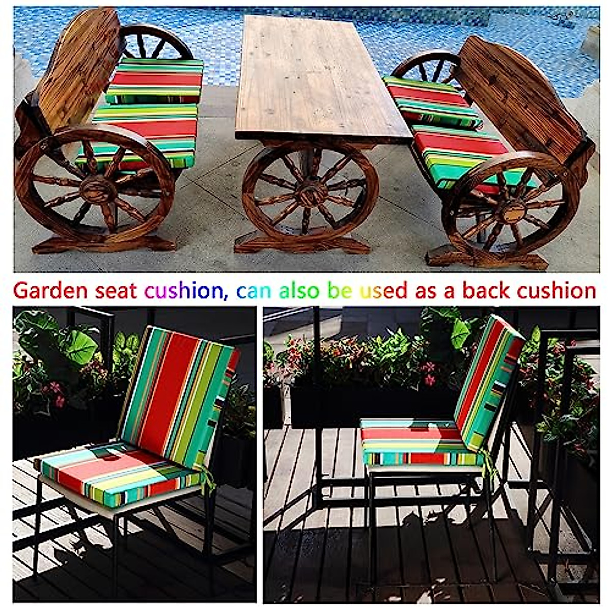 LFNOONE Outdoor Patio Chair Cushions 17"x17" Water-Resistant Garden Chair Cushions,Colorful High Density Sponge Filling Glider Lawn Seats mat,Set of 2,with 4 Rope Fixed Straps