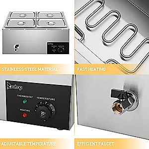 Winado 110V 4-Pan Commercial Food Warmer, 21QT Electric Steam Table 6 Inch Deep, 600W Countertop Stainless Steel Food Soup Buffet w/Temperature Control & Lid for Catering, Restaurant, Party