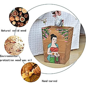 PIPONS Garbage Bin for Bathroom Retro Trash Can Waste Bins Wood Trash Can Household Office Garbage Bin for Home Bedroom Trash Can Wastebasket