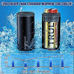 3 in 1 Slim Can Cooler for 12 OZ Skinny Can, Regular Can & Beer Bottle - Keep Cold for 6 Hours - Double Walled Insulated Stainless Steel Vacuum Beverage Can Insulator (Matte Black)