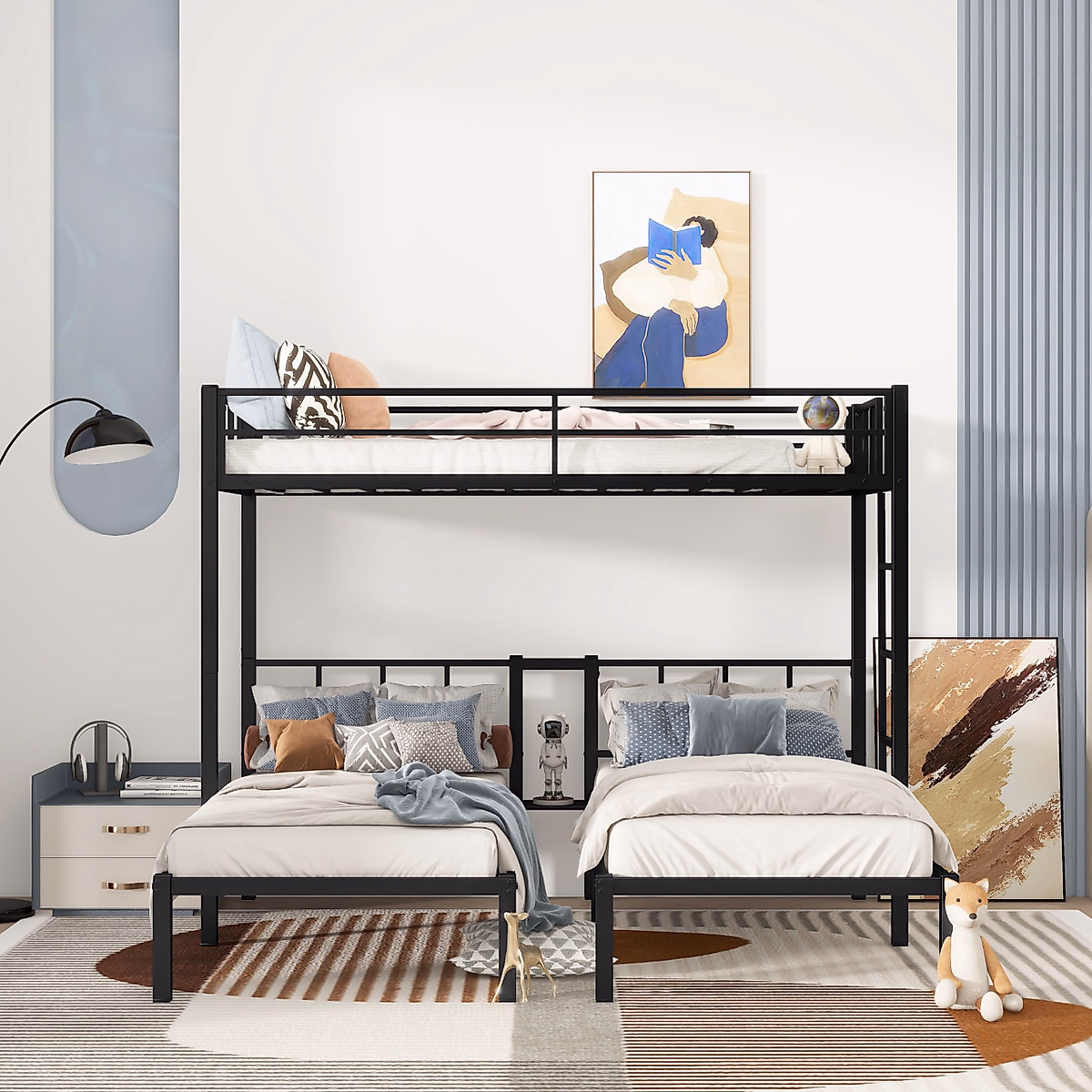 Harper & Bright Designs Metal Triple Bunk Beds for 3, Bunk Bed Twin Over Twin & Twin Size, 3 Bed Bunk Beds for Kids, Teens,Can be Separated into 3 Twin Beds, Black