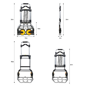 Mouzor Folding Hand Truck Dolly Cart, 264 Lb Capacity Aluminum Heavy Duty Portable and Foldable Luggage Trolley Cart with Telescoping Handle and Rubber Wheels
