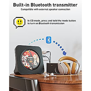 QUALORI CD Player Portable with Bluetooth Desktop Music Player Dual Speakers for Home Audio Boombox,USB Flash Player,FM Radio,AUX Input Output/Remote Control-Black