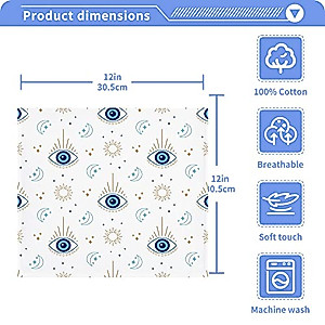 Magic Evil Eye Washcloth 12x12in Set, 2 Pack Absorbent Cotton Towel Square Kitchen Dishes Towels, Soft Cleaning Face Hand Towel Fast Drying
