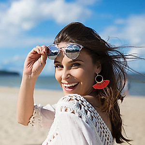 PRENDI 4 Pairs Red Earrings for Women Layered Tassel Earrings Bohemian Hoop Tassel Earrings Red Beaded Hoop Earrings (Red)