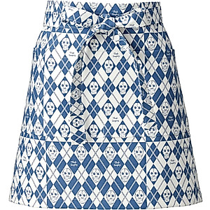 Shirayuki Waist Apron with four big pockets 100% cotton. Made in Japan. Kitchen Aprons, Server Aprons | Half Apron for Crafts, Restaurant, Shop Work Apron, Art Smock, Garden (Happy Skull, Blue)