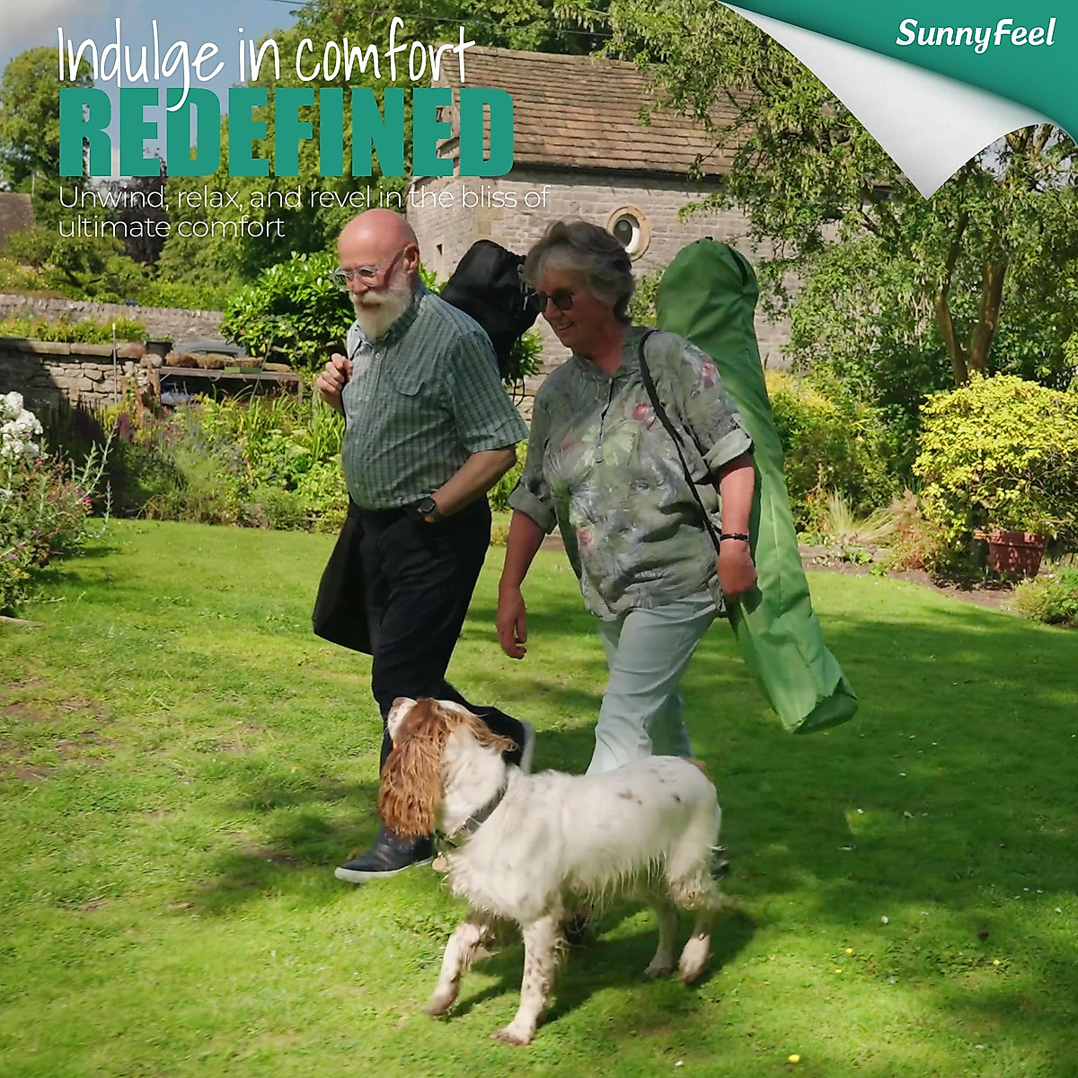 SUNNYFEEL Rocking Camping Chair, Luxury Padded Recliner, Oversized Folding Lawn Chair with Pocket, Heavy Duty for Outdoor/Picnic/Lounge/Patio, Portable Camp Rocker Chairs with Carry Bag