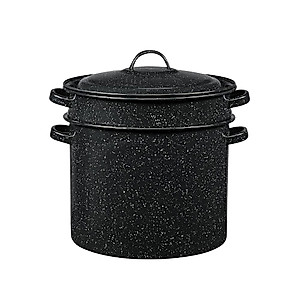 Granite Ware 7.5 Qt 3 Piece Multiuse Pasta Pot Set, Strainer Pot with lid. (Speckled Black) Seafood, Soups, Sauce, Large Capacity. Easy to Clean. Dishwasher Safe.