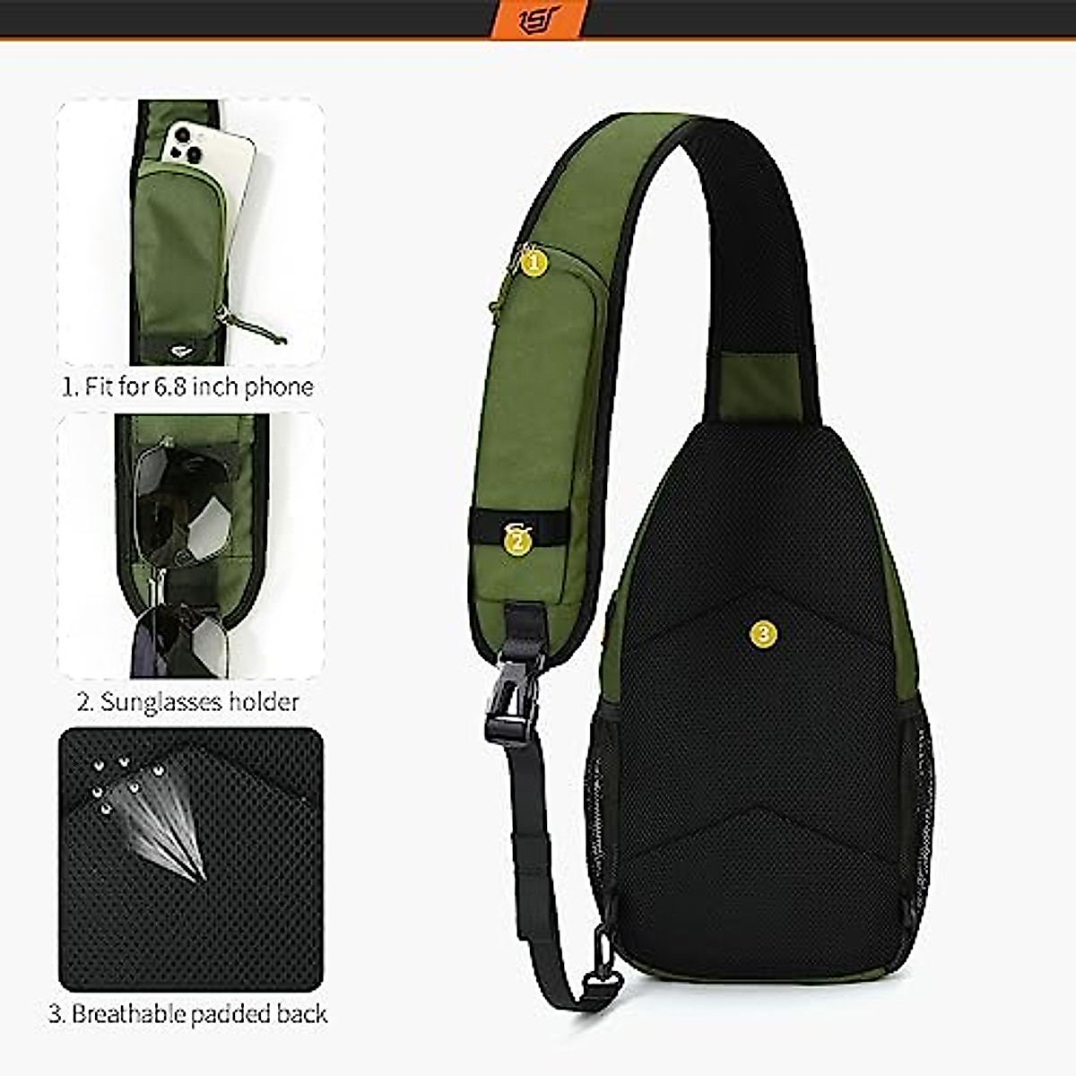 SKYSPER Sling Bag Crossbody Backpack - Chest Shoulder Cross Body Bag Travel Hiking Casual Daypack for Women Men(Armgreen)