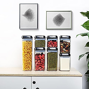 OMNISAFE Airtight Food Storage Container Set, 7Pcs Kitchen & Pantry Organization Containers, BPA Free Clear Plastic Canisters for Cereal, Sugar & Dry Food with Easy Lock Lid, Include 9 Labels,