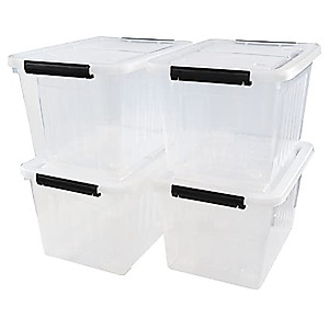 Yarebest 4-Pack Latch Storage Box, 30 Liter Clear Large Plastic Box Tote Bins with Wheels