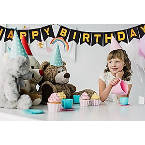 Happy Birthday Banner Black and Gold Glitter Letters on Thick Cardstock Paper Black Happy Birthday Bunting Garland for Birthday Photo Booth and Backdrop Hanging Party Supplies