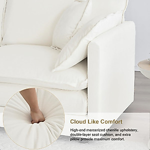 KIVENJAJA Chenille Single Sofa Chair, 41.4”W Oversized Accent Chairs, Modern Upholstered Deep Seat Comfy Armchair with Pillow for Living Room Bedroom Office Apartment, Beige