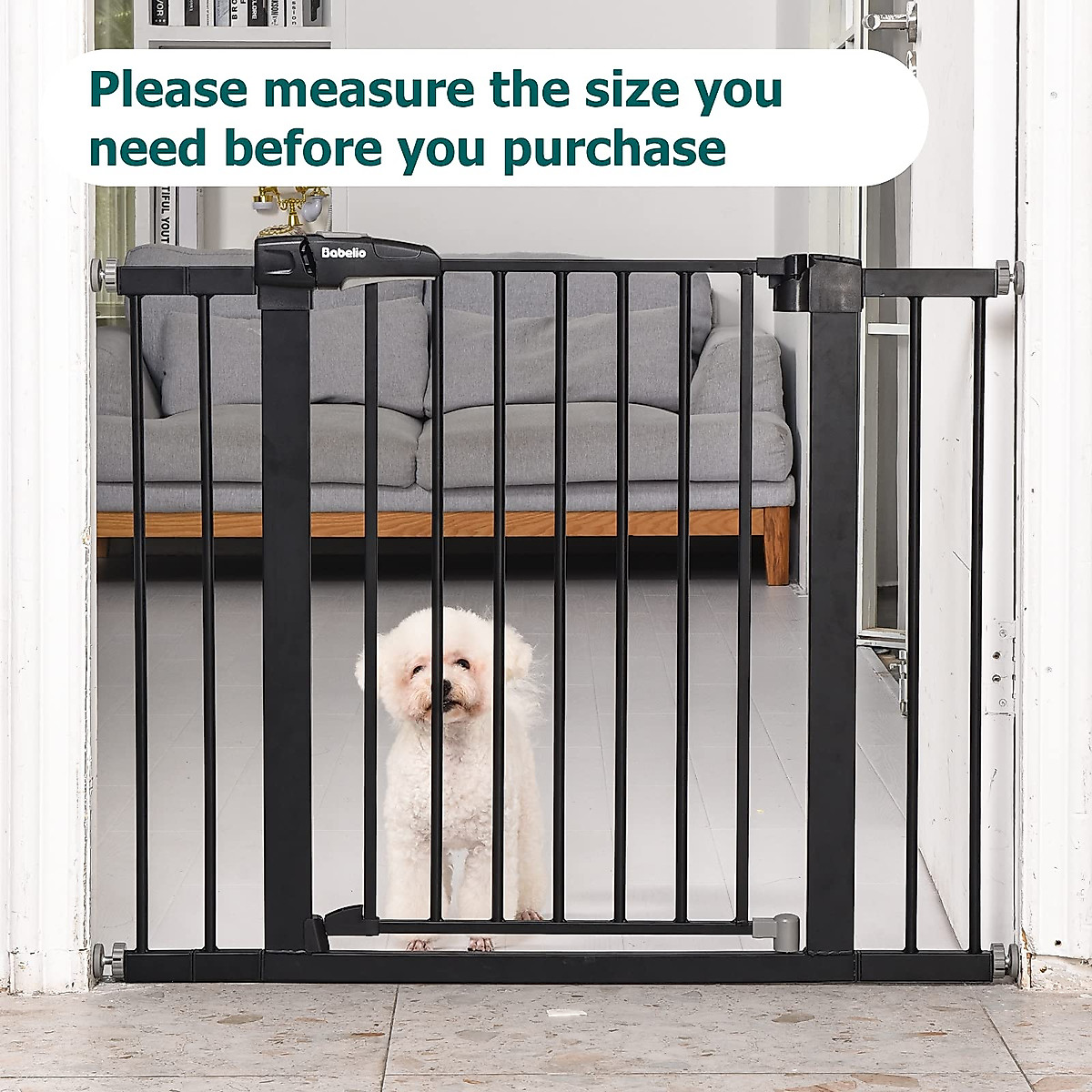 BABELIO Metal Baby Gate,5.5inch (14cm) Black Extension, Extra Wide Baby Gates for Stairs & Doorways, Pressure Mounted Walk Thru Child Gate with Door, NO Need Tools NO Drilling,30" Tall