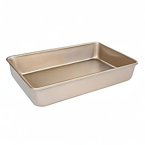 kitCom Nonstick Roasting Pan for Baking, 13.4x9.4x2.4 Inch, Heavy Duty Rectangular Baking Pan for Oven, Champagne Gold