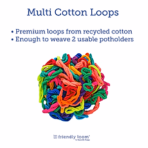 Harrisville Designs Friendly Loom Potholder Cotton Loops 10 Inch Pro Size Loops Make 2 Potholders, Weaving Crafts for Kids and Adults-Multi