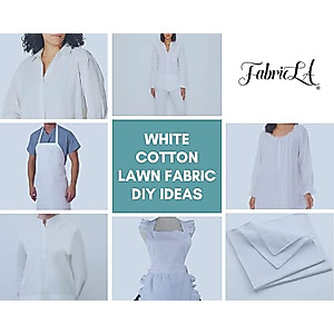 White Cotton Fabric by The Yard | 60” inches Wide Lining Fabric | 5 Yard Cotton Fabric | 75 GSM Thin Lightweight 100% Cotton Fabric | Cotton Lawn Fabric by The Yard | Fabric by The Yard Cotton