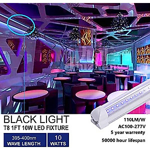 4 Pack LED UV Black Light Bar 1FT 10W T8 Integrated V Shaped, Blacklight Fixture for Blacklight Poster and Party, Fun Atmosphere Led Stage  with Built-in ON/Off Switch(1ft 10w, 4 Pack)