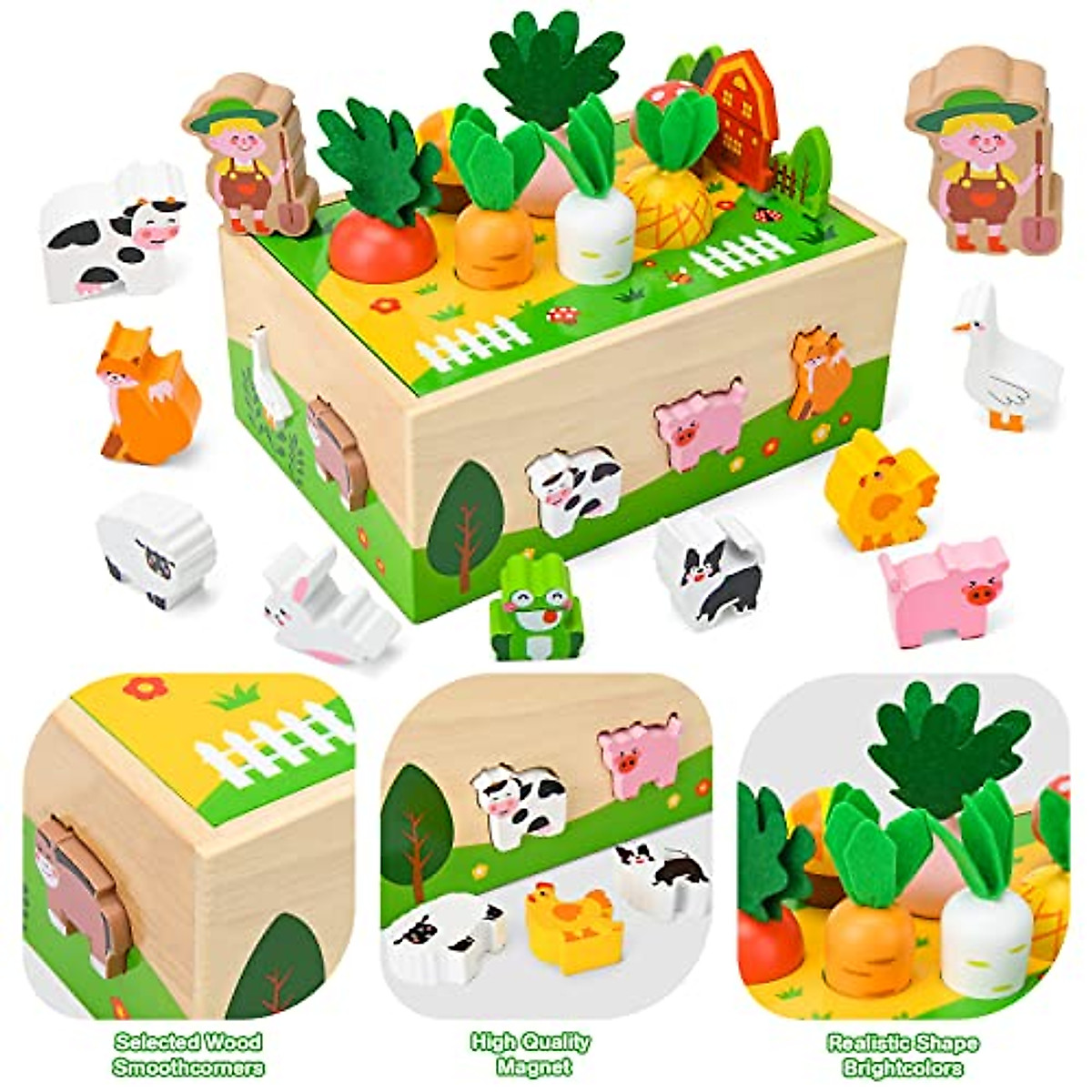 Bloranda Toddler Montessori Toys Age 1-2, Toys for 2-Year-Old Girl | Farm Wooden Toys Gifts for 2-Year-Old Girls, Toddler Fine Motor Skills Game Wooden Toy for Ages 1-3