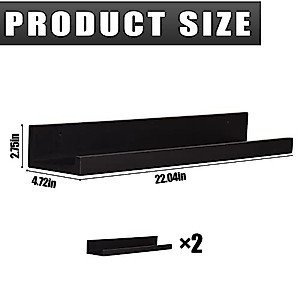 Floating Wall Mounted Shelves Black Display Shelves with Ledge Shelf for Bedroom Bathroom Livingroom Room Kitchen Set of 2 (Black)