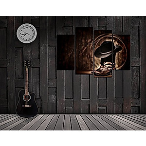 VVOVV Wall Decor Cowboy Wall Art american western art Hat and Boots West Rodeo Elements The Picture Prints on Canvas Stretched and Framed Ready To Hang Living Room Decoration