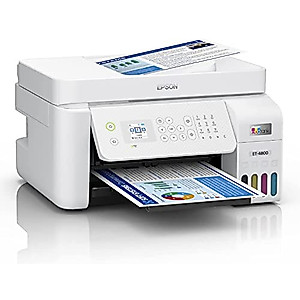 Epson EcoTank ET-4800 Wireless All-in-One Supertank Color Inkjet Printer Office, White - Print Copy Scan Fax - 10.0 ppm, 5760 x 1440 dpi, 8.5" x 14", Voice Activated, 30-Sheet ADF, Ethernet