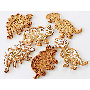 Elesinsoz 3 Set Dinosaur Cookie Cutters Dino Biscuit Sandwich Fondant Vegetable Fruit Food Playdoh Stamp Embosser Press Mold with T-Rex Stegosaurus Triceratops Skeleton Fossil Bones