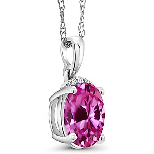 Gem Stone King 10K White Gold Oval Gemstone Birthstone and White Diamond Pendant Necklace For Women | Oval 9X7MM | Gold Necklace for Women | With 18 Inch Chain