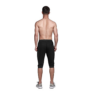 YSENTO Men's Cotton Casual 3/4 Jogger Running Capri Pants Below Knee Gym Workout Shorts Zipper Pockets Black 34
