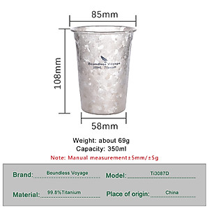 iBasingo 350ml/12oz Titanium Beer Cup Single Layer Mug Coffee Tea Cola Cup Outdoor Camping Travel Lightweight Water Cup Picnic Garden Party Cup Festival Gift Ti3087D