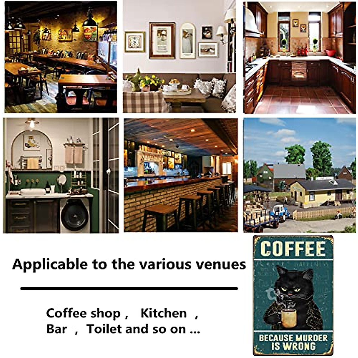 Retro Cat Coffee Metal Sign Vintage Kitchen Signs Wall Decor Because Murder Is Wrong Funny Tin Signs Bar Decorations Art Poster 8x12 Inch