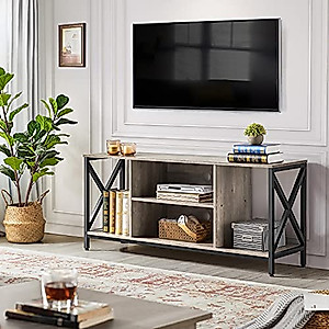 Yaheetech TV Stand for 65 inch TV Console Table with Storage Shelves Cabinet, 55" Wood Entertainment Center for Living Room, Industrial Modern Style TV Cabinet for Flat Screens, Gray