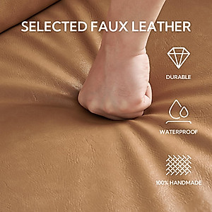 Atopston 63" Faux Leather Loveseat Sofa, Mid-Century Modern Decor 2 Seater Love Seat Couches, Comfy Armrest Small Couch with Wood Grain Legs for Living Room Apartment, Tan Leather