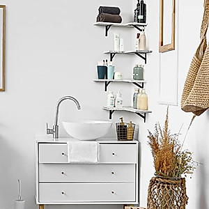 SEHERTIWY Corner Floating Shelves Wall Mounted Set of 4, Rustic Wood Wall Storage Shelves for Bedroom, Living Room, Bathroom (Rustic White)