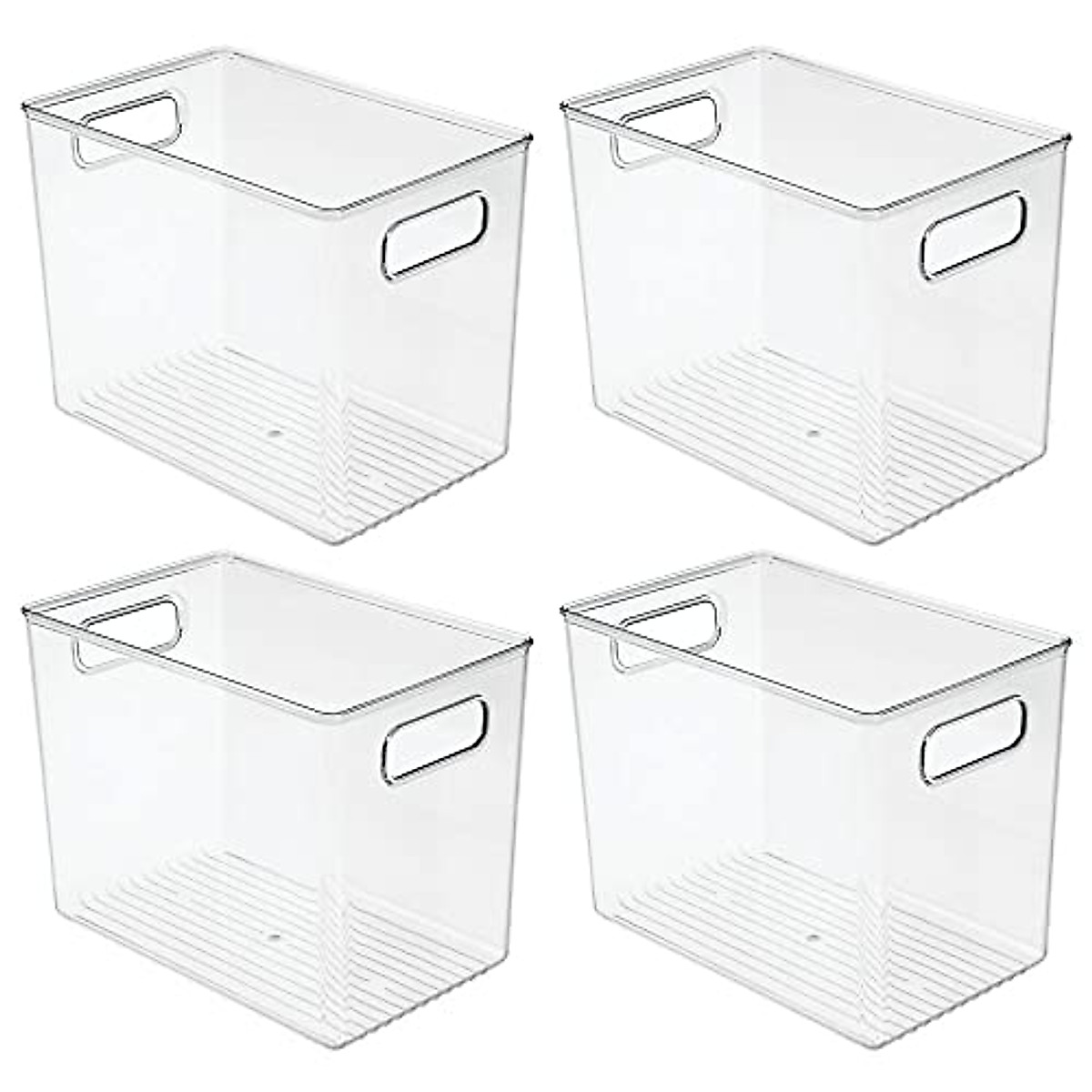 mDesign Plastic Deep Kitchen and Pantry Organizer Storage Bin with Handles for Cabinet, Fridge, Freezer - Food Storage Containers for Snacks, Yogurt Pouches or Fruit, Ligne Collection, 4 Pack, Clear