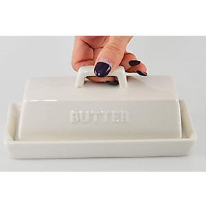 HOME-X Classic Butter Dish, Butter Dish with Cover, Farmhouse Dish for Stick of Butter, Butter Crock, 6 ¾”L x 3 ¼”W x 3" H, White
