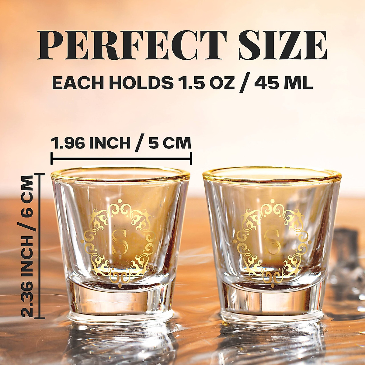 Personalized Shot Glass Set, Custom Gifts for Tequila, Vodka, or Whiskey Lovers, Birthday, Christmas Gifts for Him, Her, 2 Pack, with Initial S