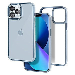 Pilipalanc Crystal Clear Acrylic Phone Case Designed for iPhone 13 Pro Max with Shockproof Bumper Non-Yellowing Anti-Slip Frosted Frame, Blue