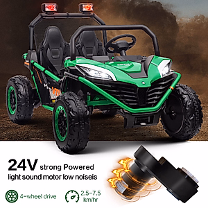 MOLACHI 24V 10AH Ride on Cars 2 Seater,Electric Cars Vehicles with 2x200W Powerful Motors,Metal Frame, Brake&Gas Pedal, EVA Tires, 3 Speed, Led Light, Bluetooth, 2 Spring Suspension(Green)