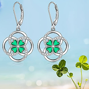 Shamrock Earrings for Women St Patricks Day Four Leaf Clover Earrings Dangle Sterling Silver 925 Celtic Knot Irish Shamrock Green Lucky Jewelry Gifts