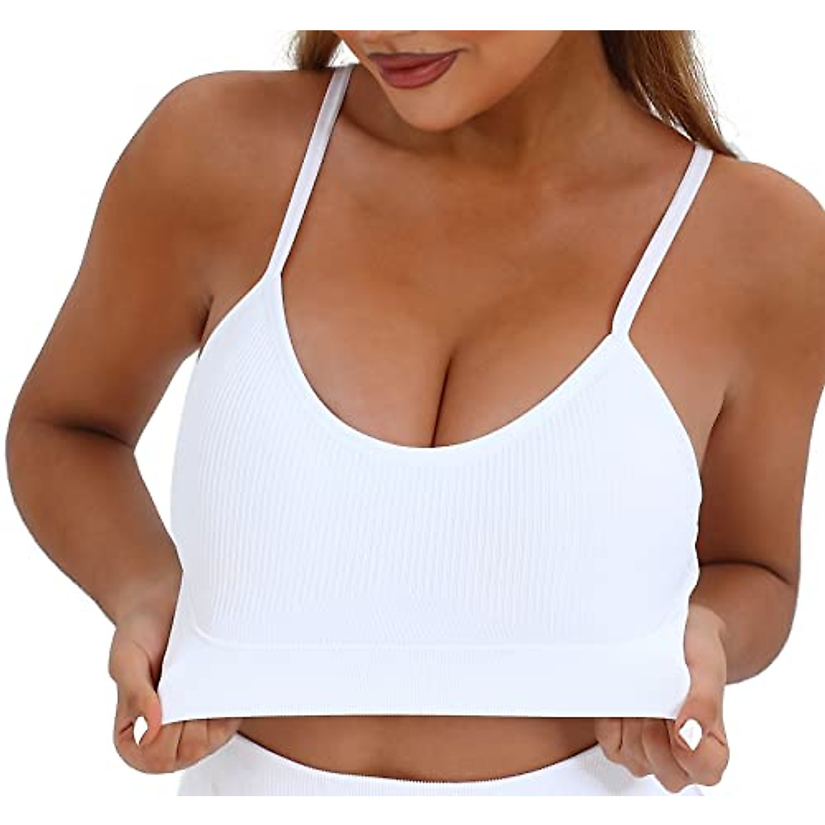 AKAMC Women's Rib-Knit Camisole Sports Bra Athletic Bras for Women Adjustable Straps Yoga Bras,3X-Large